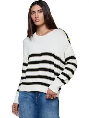 L'Agence Bishop Striped Sweater - Ivory/black/gold Stripe