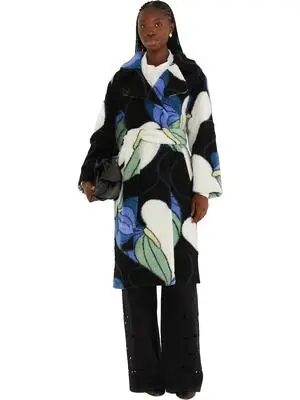 Farm Rio Floral Fleece Coat - Lovely Anthurium Black