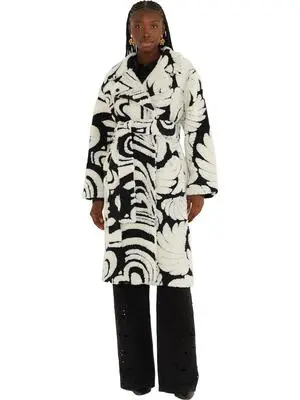 Farm Rio Printed Fleece Coat - Copabanana Graphic Hearts Black