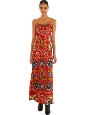 Farm Rio Folk Tapestry Slip Maxi Dress - Folk Tapestry Red