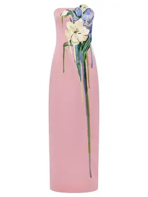 LEO LIN Rayna Floral-embroidered Maxi Dress - Pink