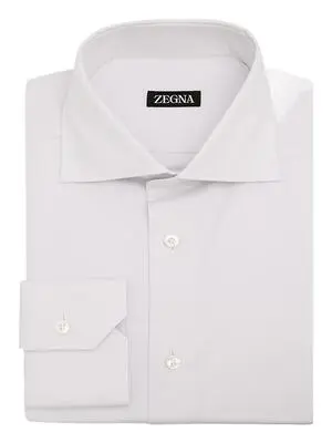 Zegna Solid Cotton Twill Dress Shirt Gray