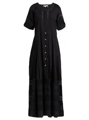LoveShackFancy Cotton Maxi Dress With Lace Trims - Black