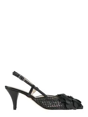 OVYE Leather Slingback Pumps With Floral Appliqu - Black