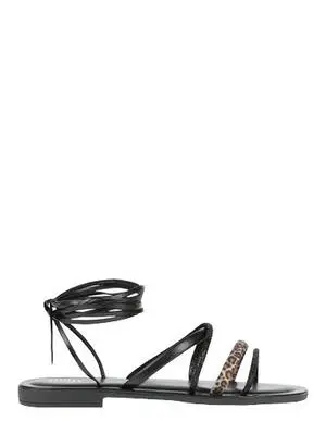 OVYE Leopard Print Lace-up Sandals - Black