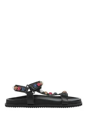 OVYE Leather Embellished Slingback Sandals - Black