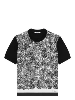 Givenchy T-shirt In Cotton Knit With Flowers Print - Black/ivory