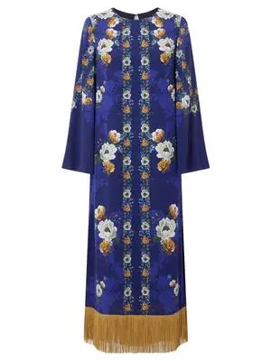 Borgo De Nor Fringed Floral-print Maxi Dress - Blue