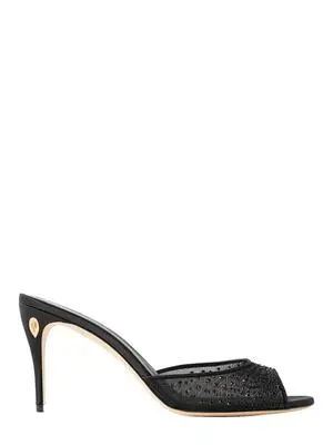 Jennifer Chamandi Guido 85 Satin-trimmed Crystal-embellished Mesh Mules - Black