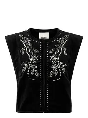 Isabel Marant Poppy Studded Cotton-velvet Vest - Black