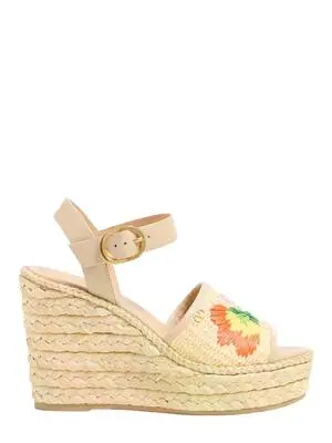 Valentino Garavani Floral-embroidered Wedge Espadrilles - Neutrals