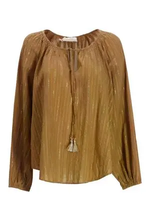 Devotion Metallic Striped Blouse - Brown