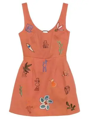 ALEMAIS Embroidered Mini Dress - Orange
