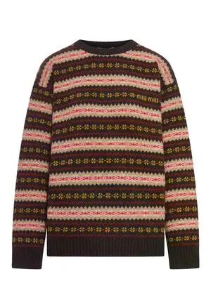 Miu Miu Jacquard-knit Wool Sweater - Brown
