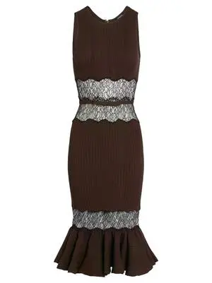 Giambattista Valli Lace-detail Midi Dress - Brown