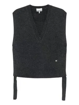 GANNI Sleeveless V-neck Vest - Grey