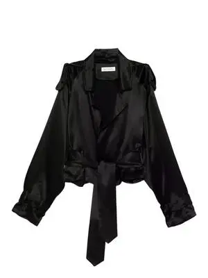 THE FRANKIE SHOP Simona Satin Blouse With Belt - Black