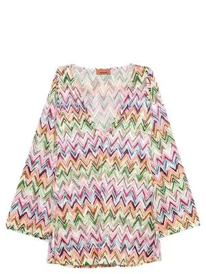 Missoni V-neck Zig-zag Mini Dress - White