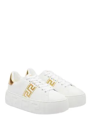 Versace Greca Embroidered Sneakers - White