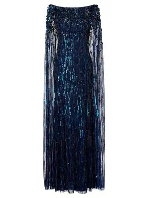 Jenny Packham Luella Fringed Sequined Gown - Blue