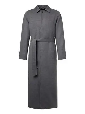 SAMAN AMEL Belted Wool Overcoat - Grey