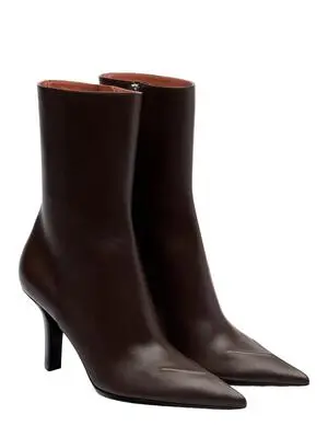 Amina Muaddi Christine 80 Leather Ankle Boots - Brown