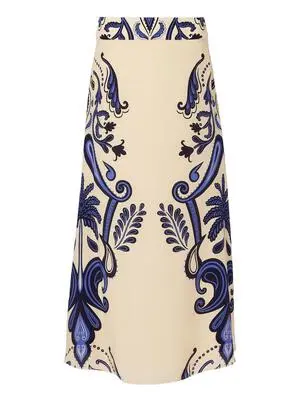Johanna Ortiz Paisley Silk Maxi Skirt - White