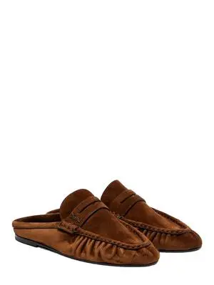 Saint Laurent Le Loafer Suede Mules - Brown