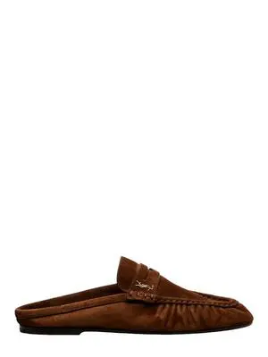 Saint Laurent Le Loafer Suede Mules - Brown