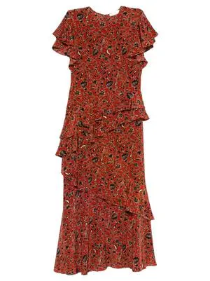 Ulla Johnson Amaia Ruffled Floral Midi Dress - Red
