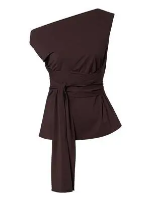 RÓHE One-shoulder Jersey Wrap Top - Brown