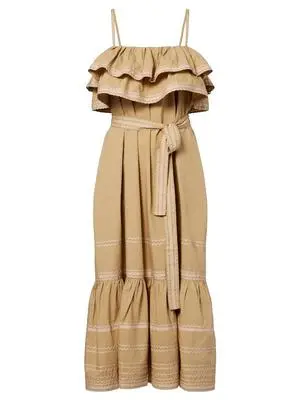 Ulla Johnson Lucian Ruffled Cotton Midi Dress - Beige