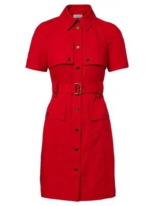Burberry Belted Wool Shirt Dress - Red