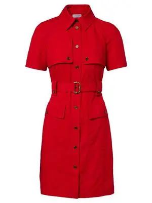 Burberry Belted Wool Shirt Dress - Red