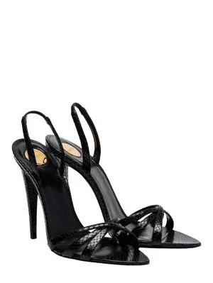 Saint Laurent Kate 110 Croc-effect Slingback Sandals - Black