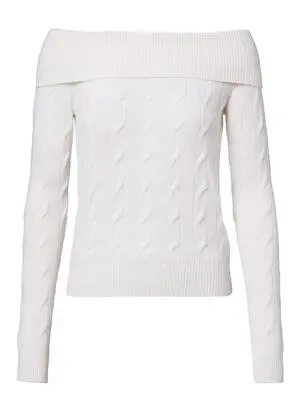 Ralph Lauren Cable-knit Off-shoulder Cashmere Sweater - White