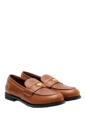 Miu Miu Leather Penny Loafers - Brown