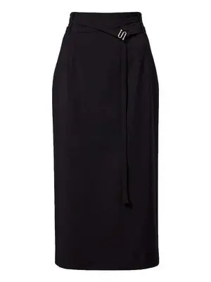 Sportmax High-rise Virgin Wool Midi Skirt With Belt - Black