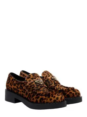 Prada Chocolate Leopard-print Calf Hair Loafers - Brown
