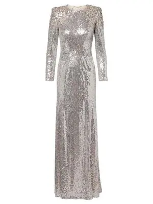Jenny Packham Dulcet Sequined Gown - Silver