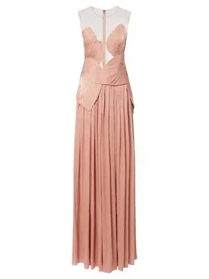 Costarellos Serenne Lamé Georgette Gown - Pink