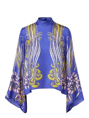 La DoubleJ Printed Silk Satin Blouse - Blue