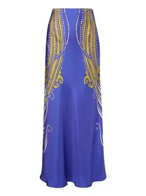 La DoubleJ Printed Silk Satin Maxi Skirt - Blue