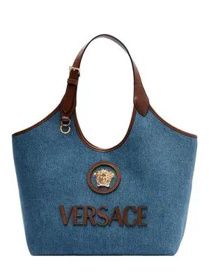Versace La Medusa Denim Tote Bag - Blue
