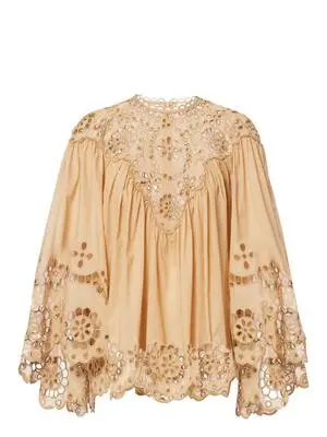 Zimmermann Awaken Broderie Anglaise Cotton Blouse - Beige