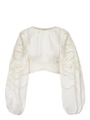 Zimmermann Daylight Embroidered Linen Crop Top - White