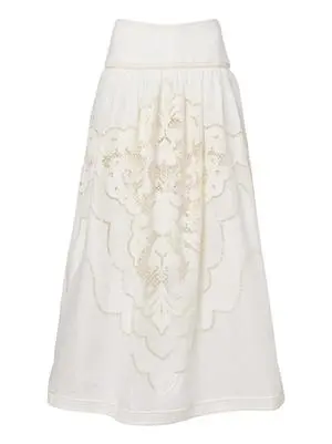 Zimmermann Daylight Embroidered Linen Maxi Skirt - White