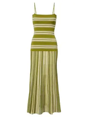 Faithfull The Brand Esenia Striped Cotton-blend Maxi Dress - Green