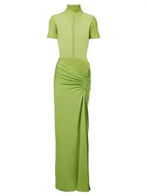 Christopher Esber Fusion Gathered Ribbed-knit Gown - Green