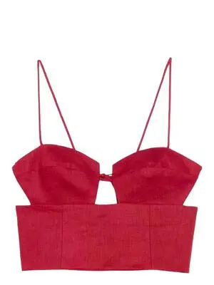 CALA DE LA CRUZ Imperia Cropped Linen Top - Red